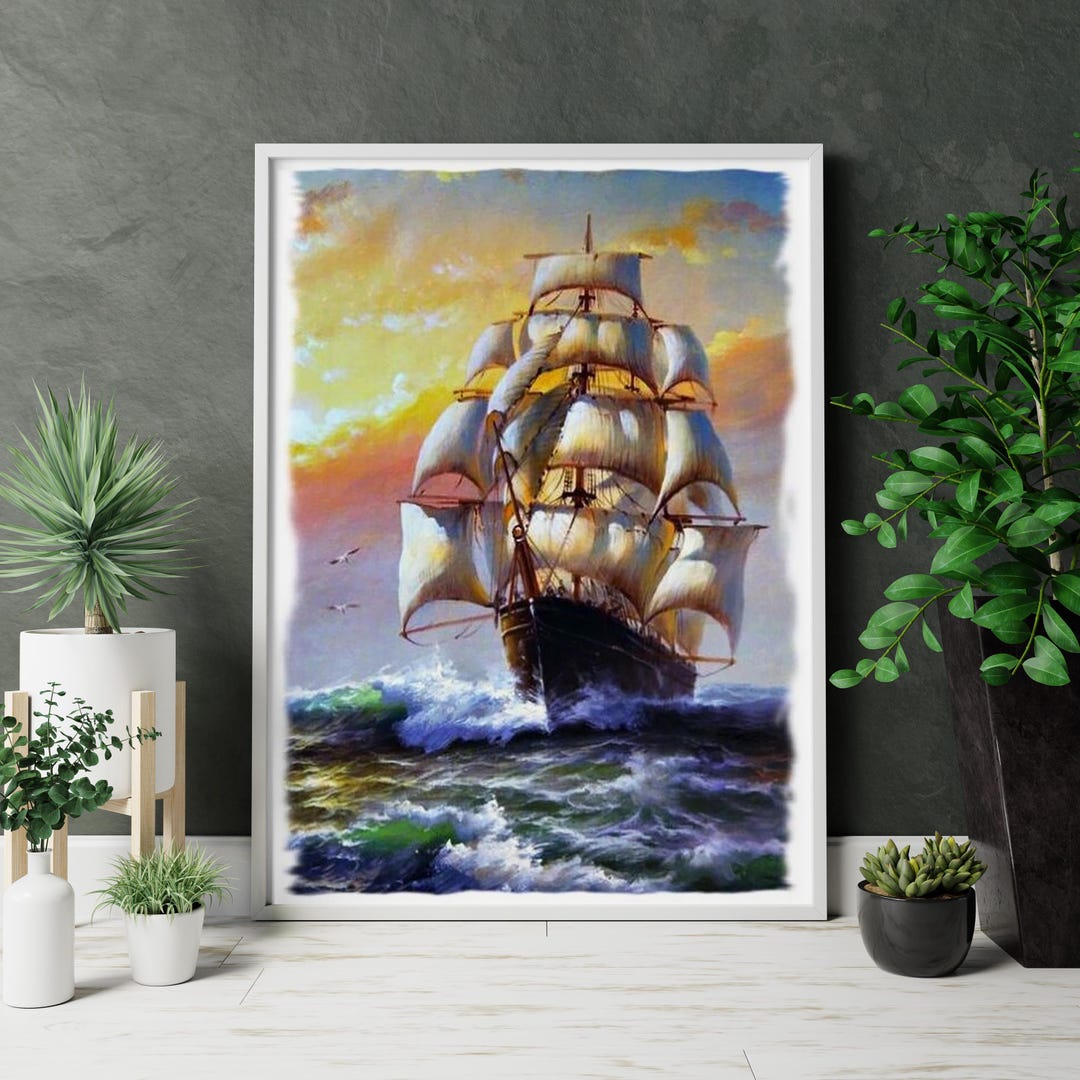 Majestic Frigate Painting on the Wall, Marine Art for Bedroom, Painting ...