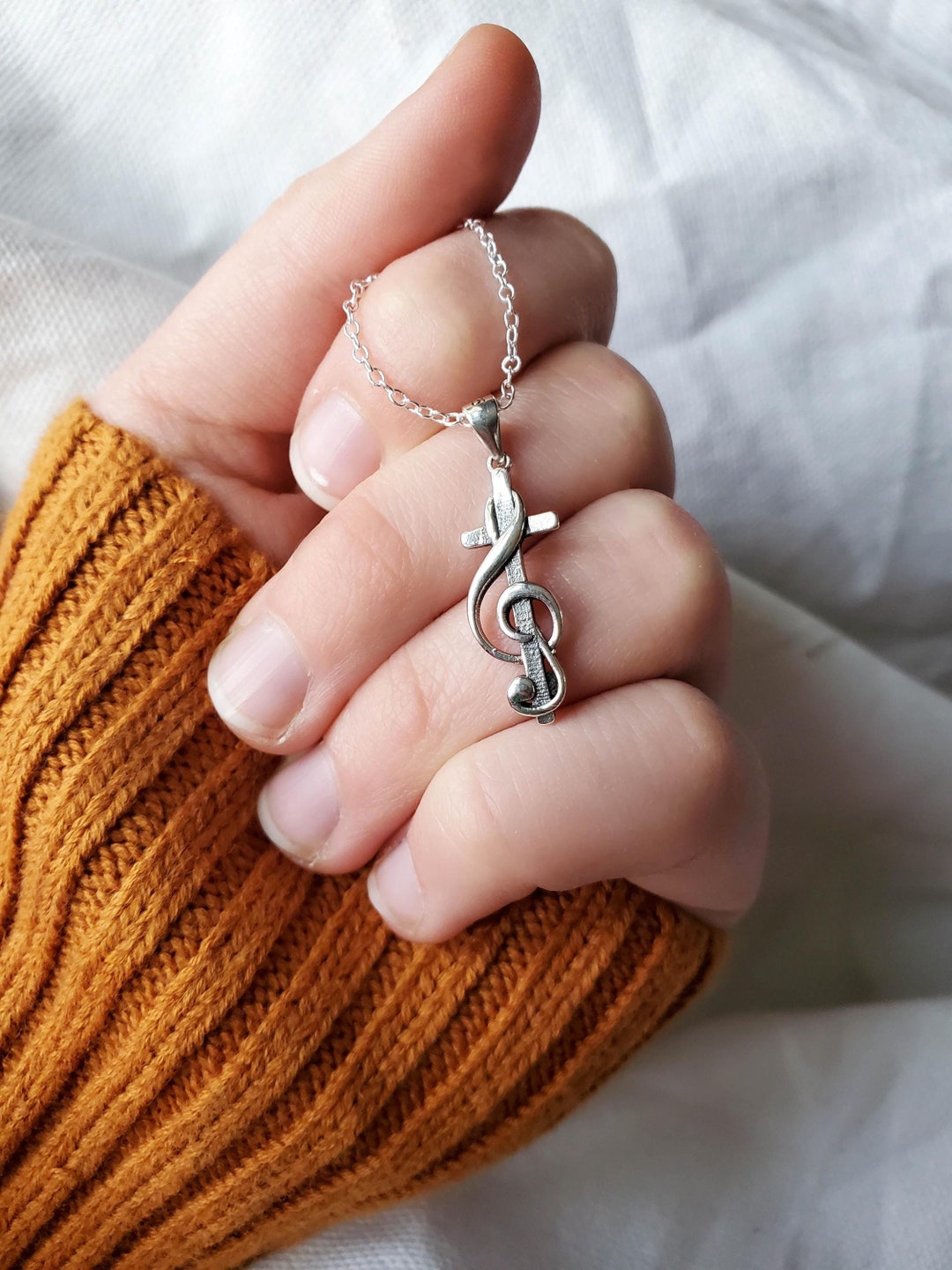 S925 STERLING SILVER Treble Clef Cross Necklace | Unique Music Jewelry ...