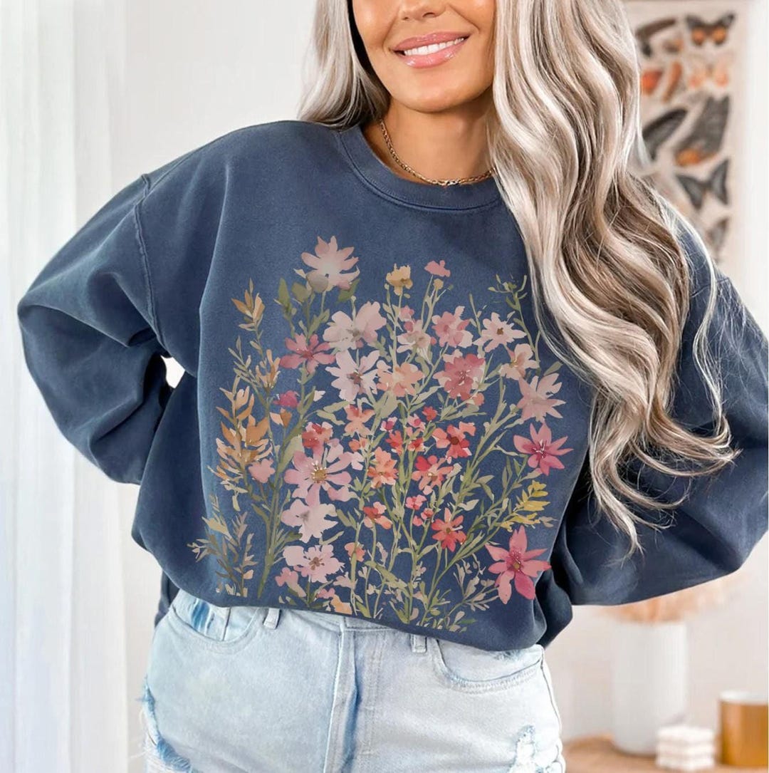 Vintage Pressed Flowers Comfort Colors Sweatshirt, Boho Cottagecore ...