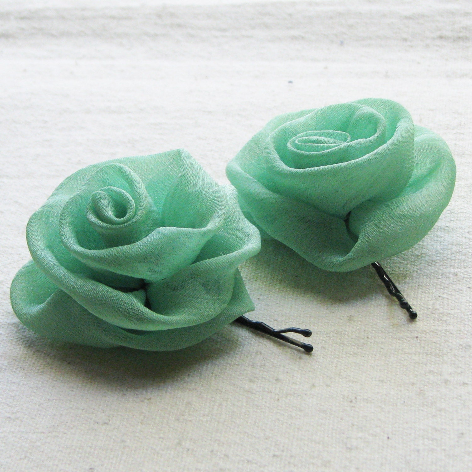 Rose Bobby Pins, in Mint Green Chiffon, Set of 2 Small Hair Flowers - Etsy