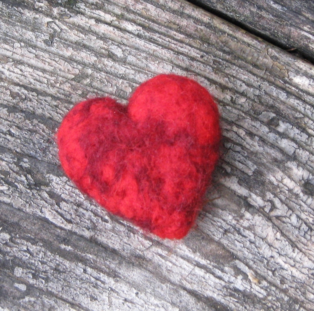 Felted Heart in Red Wool - 3-D and About 1.5" Across, Choose Marbled ...