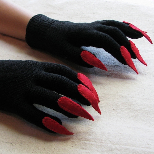 Gloves With Claws Red and Black for Halloween Costume or - Etsy