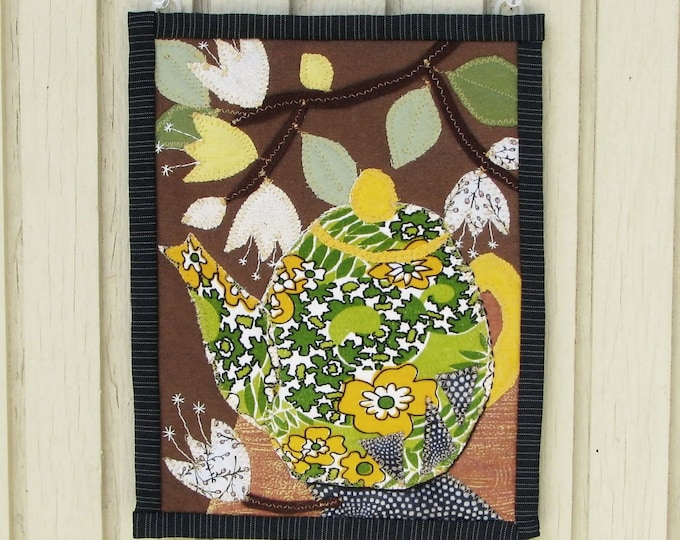 Teapot - Small Wall Hanging, Applique Quilt Wall Art, One of a Kind ...