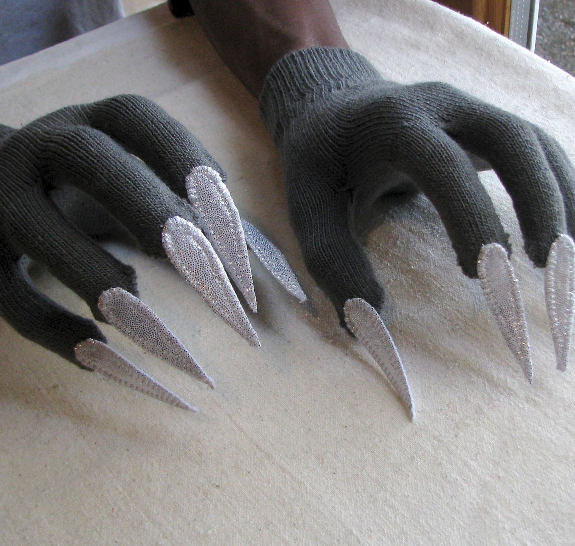Gloves With Claws, Dark Gray and Silver, for Halloween Costume or ...