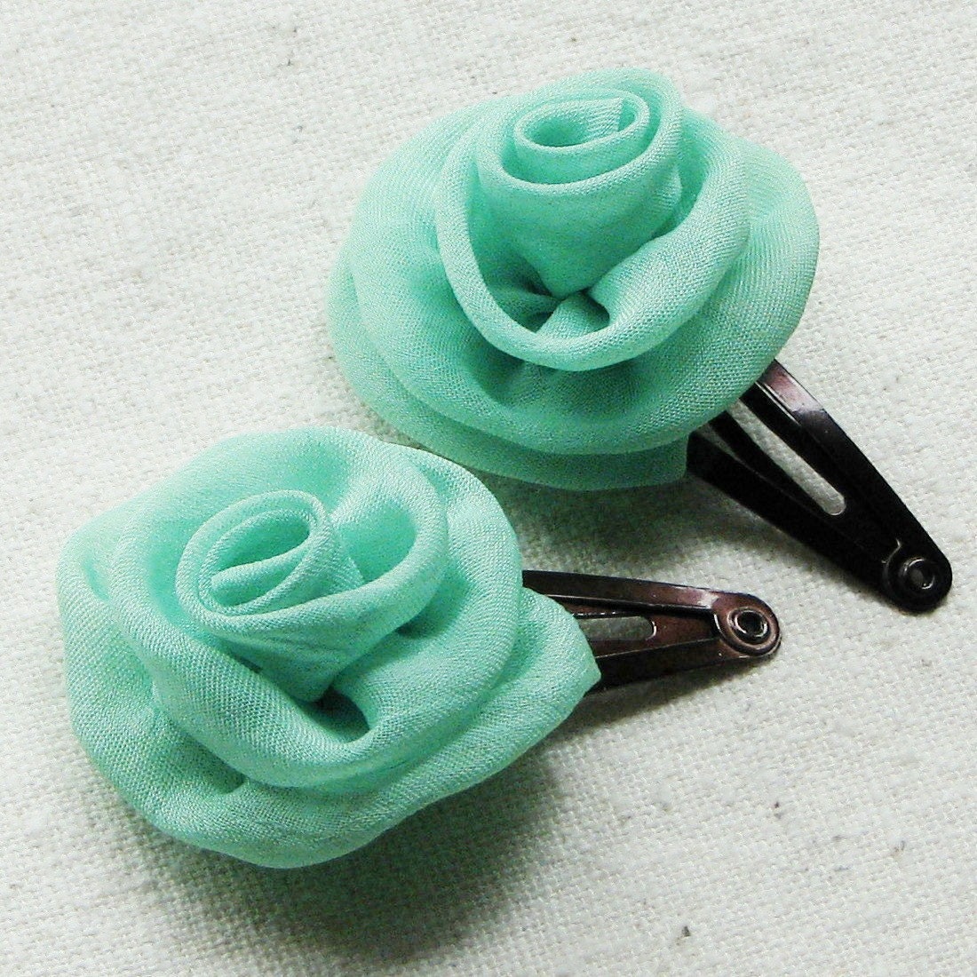 Rose Hair Clips in Mint Green Chiffon Set of 2 Small Hair | Etsy