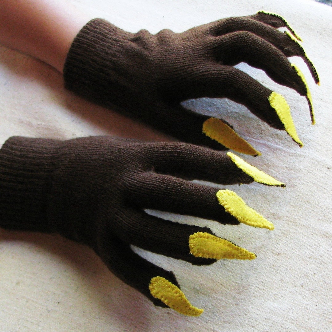Gloves With Claws, Brown and Yellow, for Halloween Costume or Pretend ...