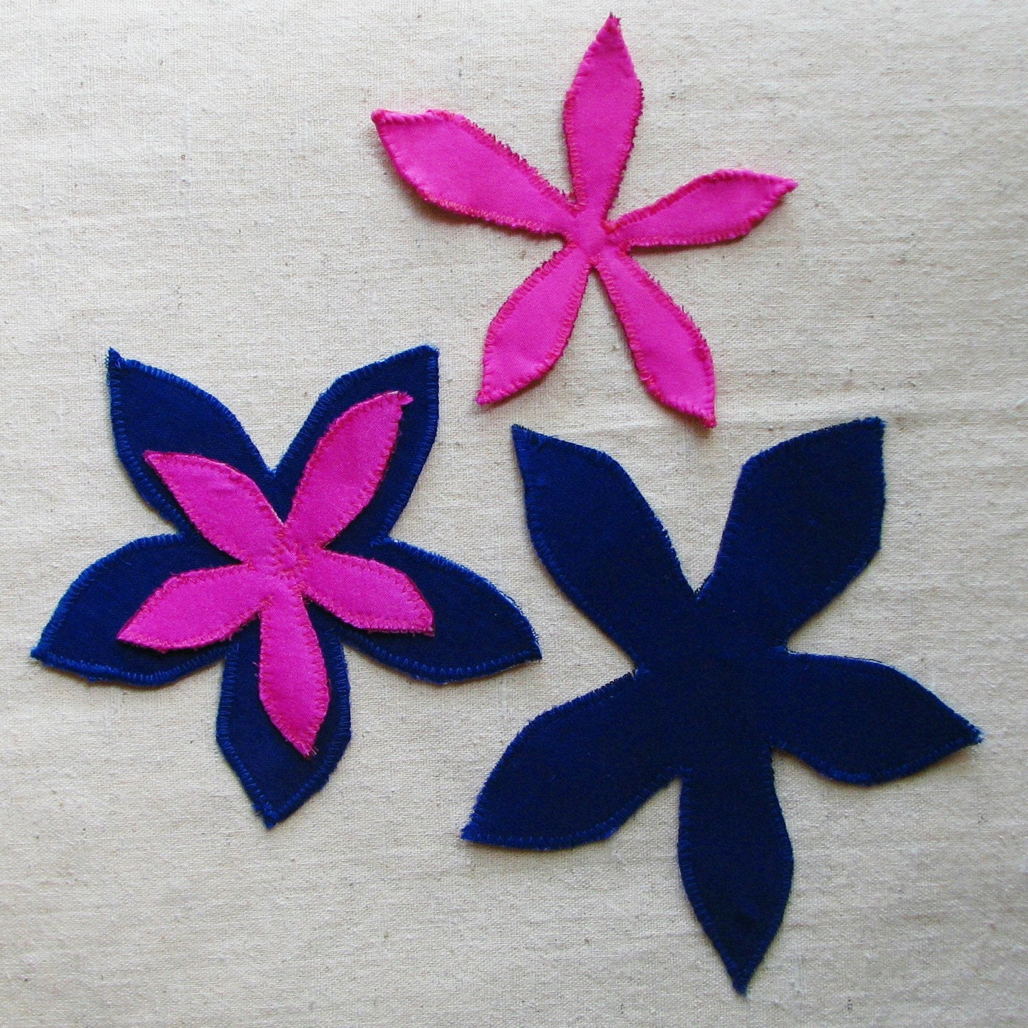Flat Flower Applique Set Tropical Blooms in Dark Cobalt Blue | Etsy