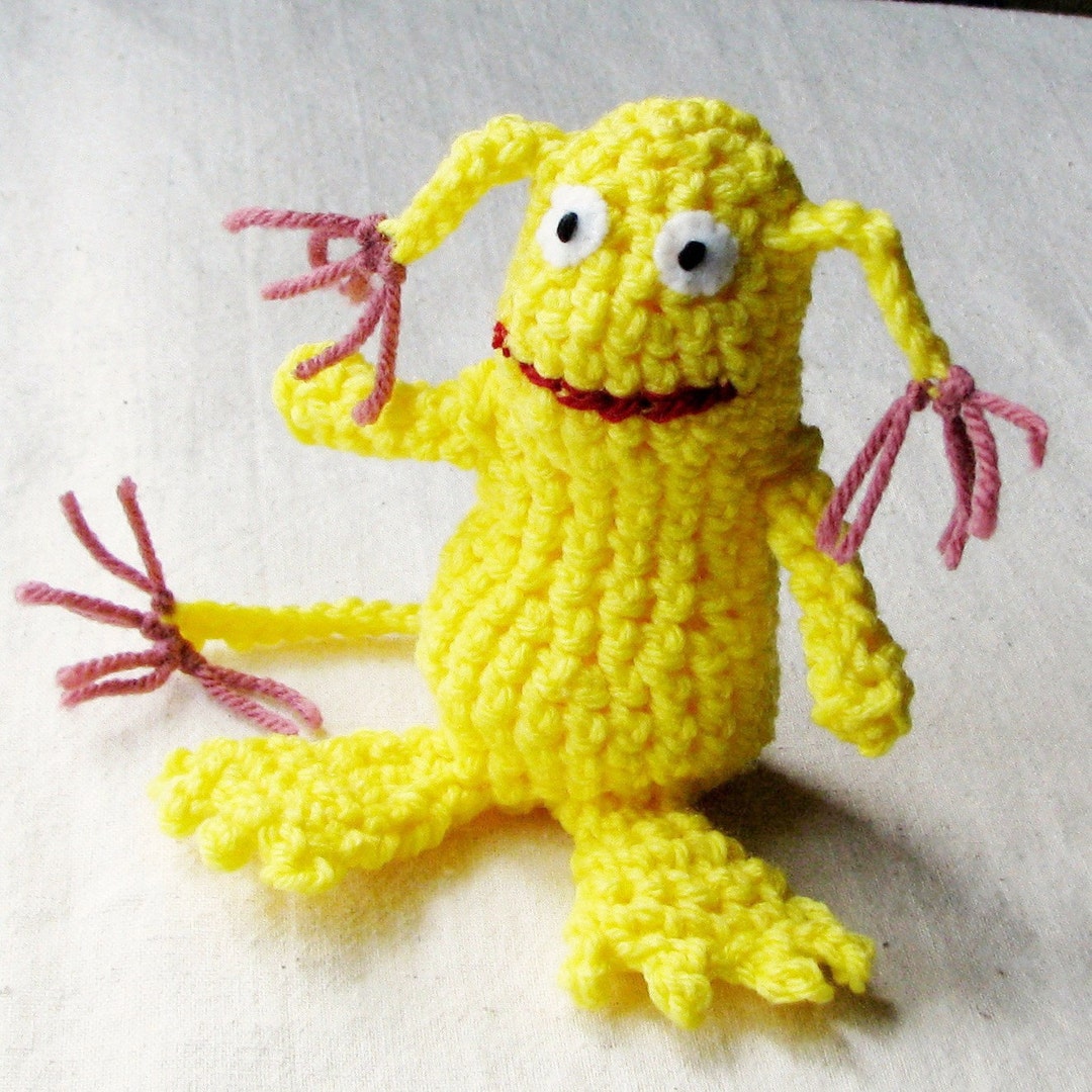 Whimsical Monster, Crocheted in Bright Lemon Yellow With Dusty Rose ...