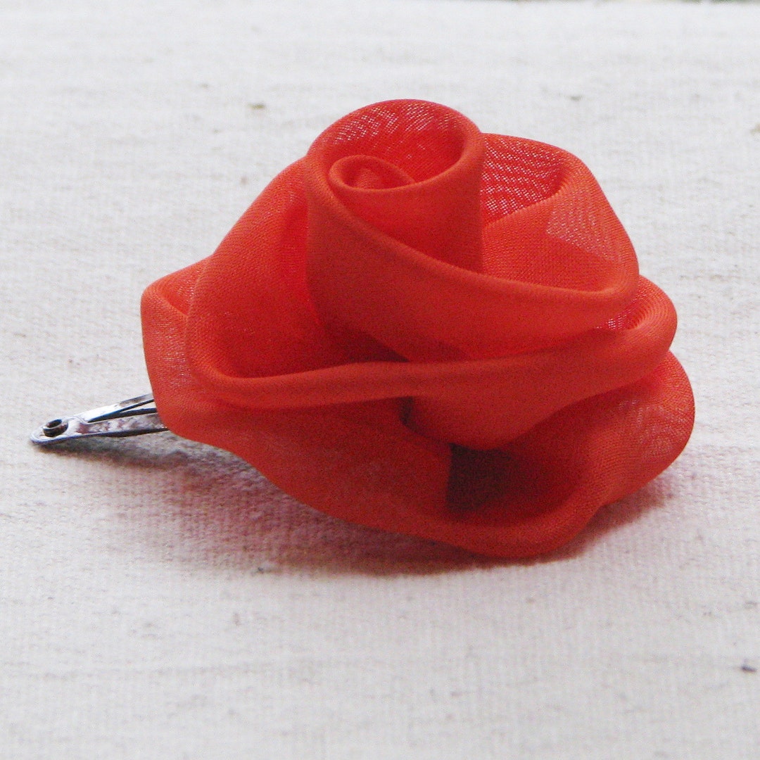 Rose Hair Clip, in Bright Persimmon Orange Fabric, Small - Etsy