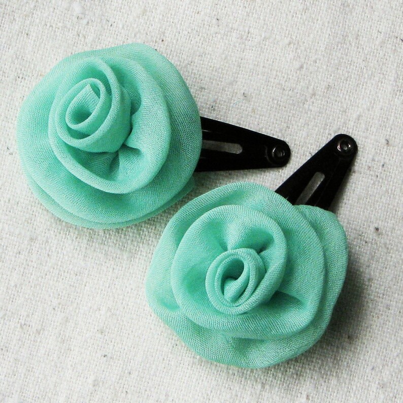 Rose Hair Clips, in Mint Green Chiffon, Set of 2 Small Hair Flowers - Etsy