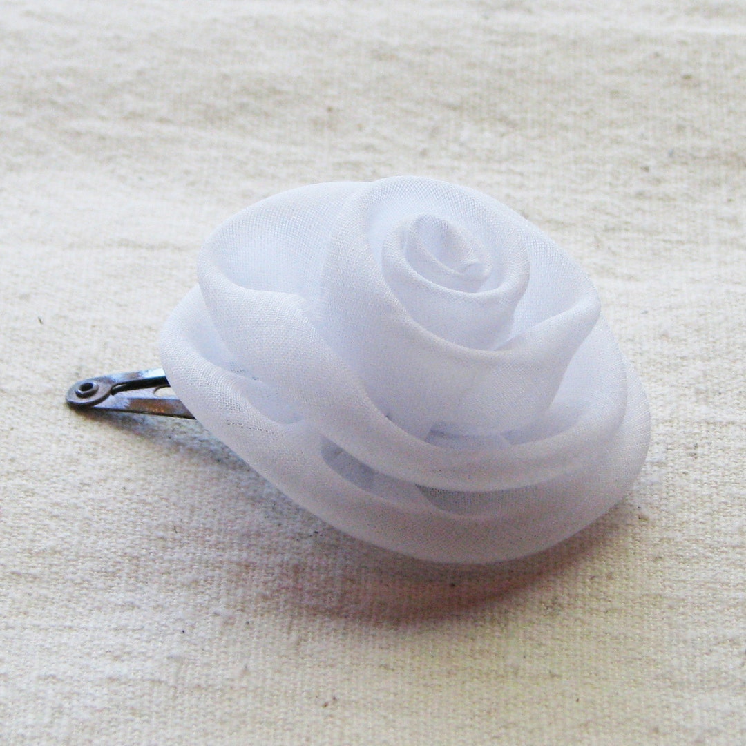 Rose Hair Clip, in Snow White Chiffon Fabric, Small - Etsy
