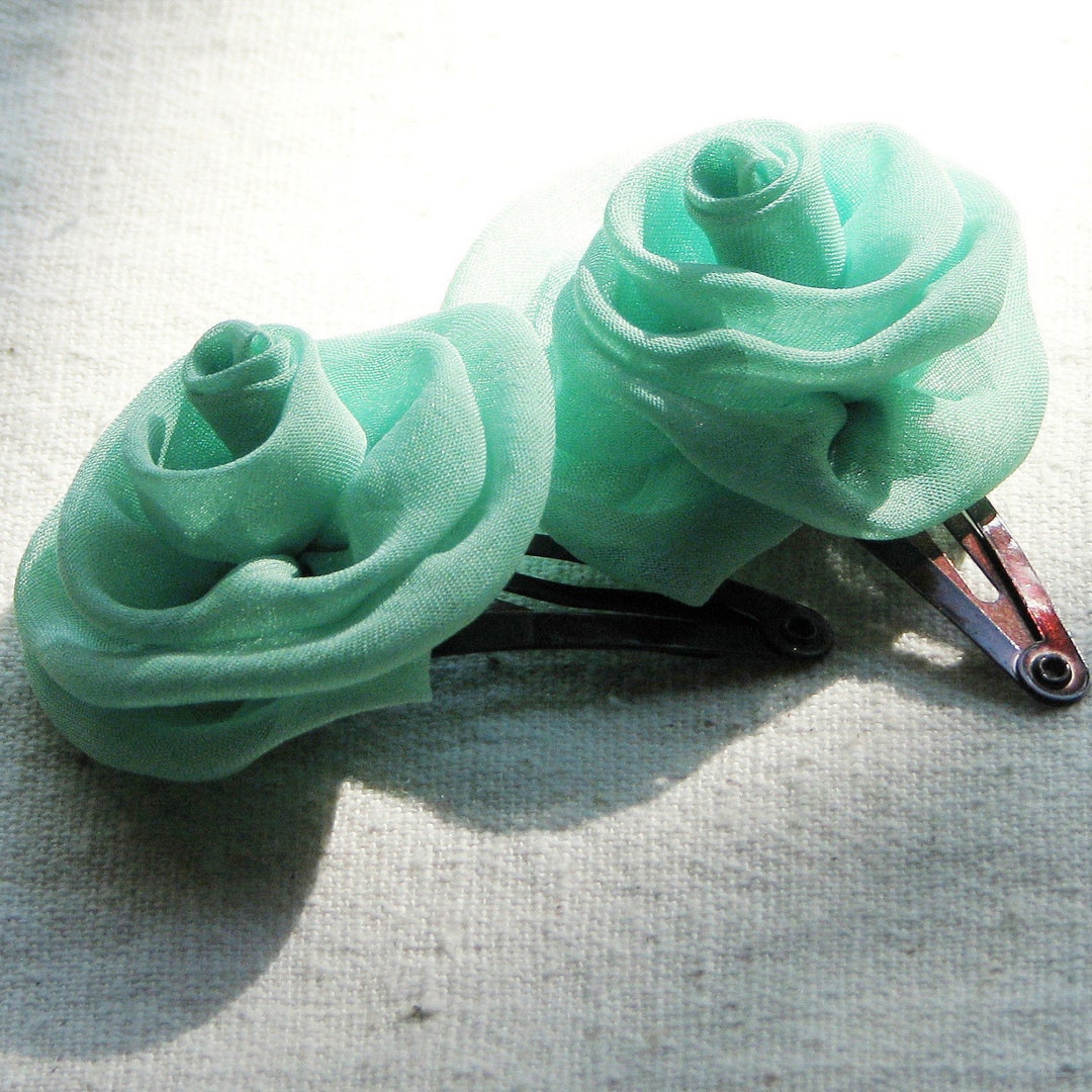 Rose Hair Clips, in Mint Green Chiffon, Set of 2 Small Hair Flowers - Etsy