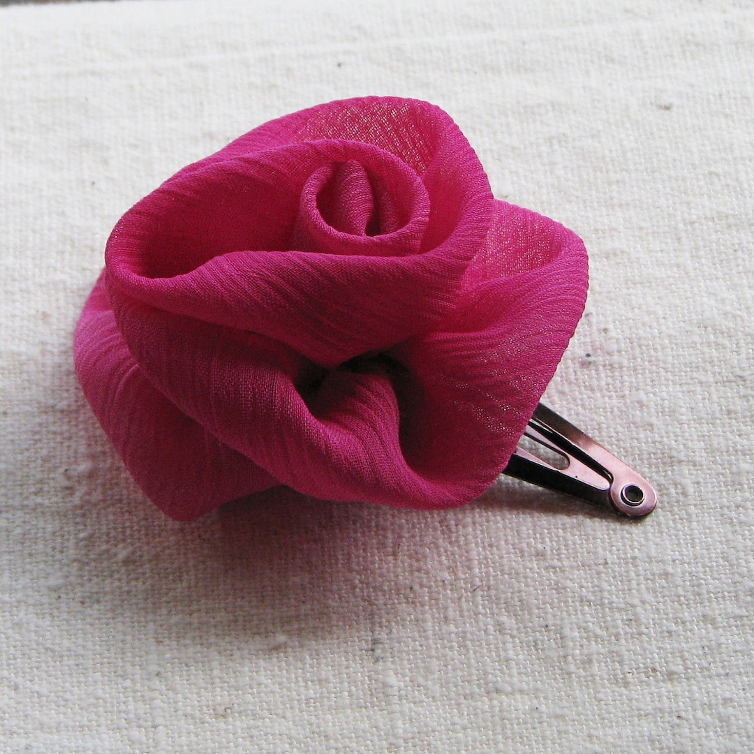 Rose Hair Clip, in Fuchsia Pink Crinkle Chiffon, Small - Etsy