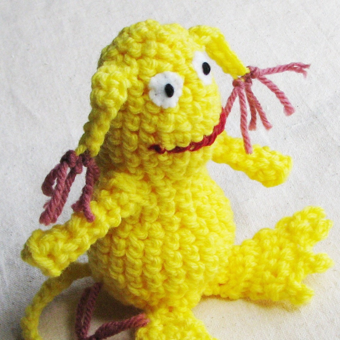 Whimsical Monster Crocheted in Bright Lemon Yellow With Dusty | Etsy