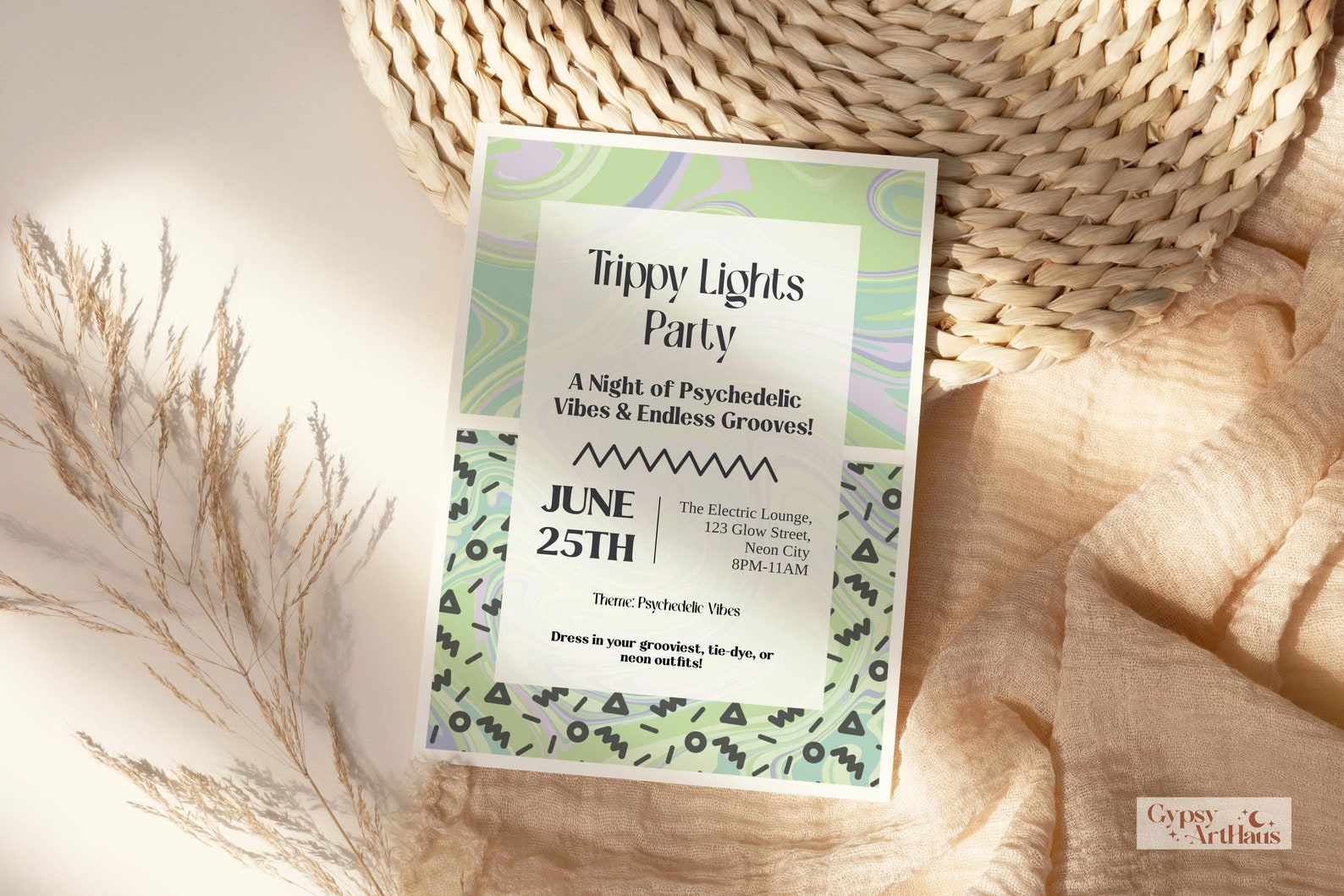 Editable TRIPPY Party Card Invitation Template Modern Minimalist ...