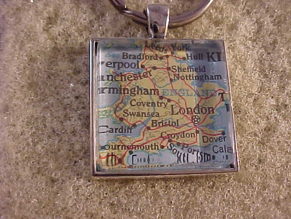 Atlas Map Key Chain / England Key Ring / Map Key Ring / United - Etsy