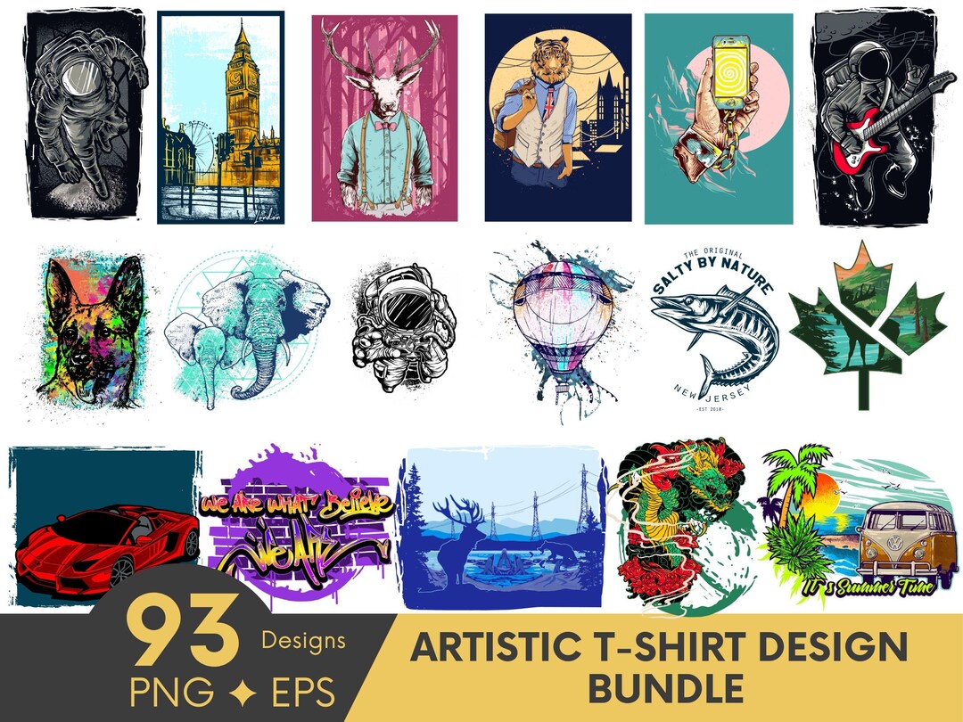 93 Artistic T-shirt Design Bundle, High-quality T-shirt Graphics, PNG ...