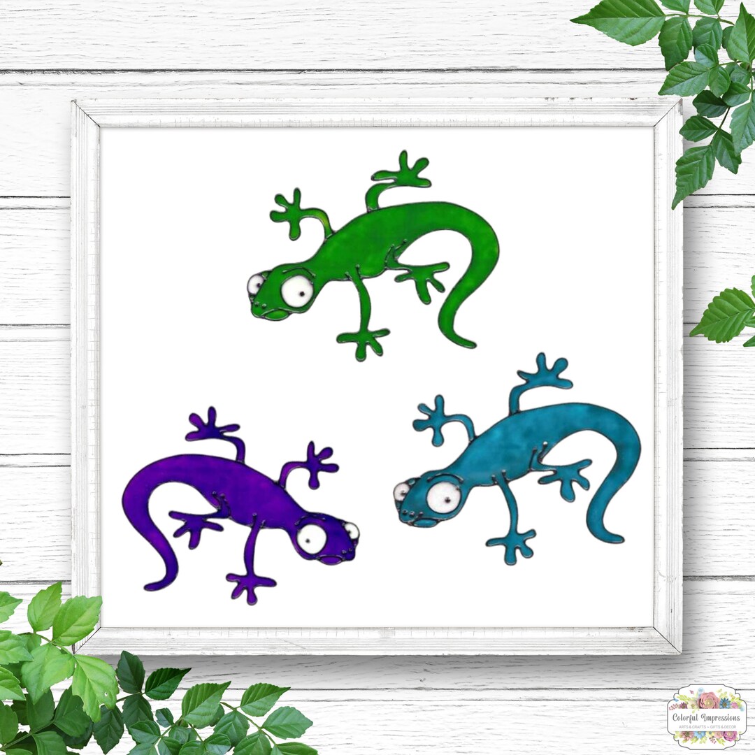 Gecko Window Cling Faux Stained Glass Static Cling Decals - Etsy