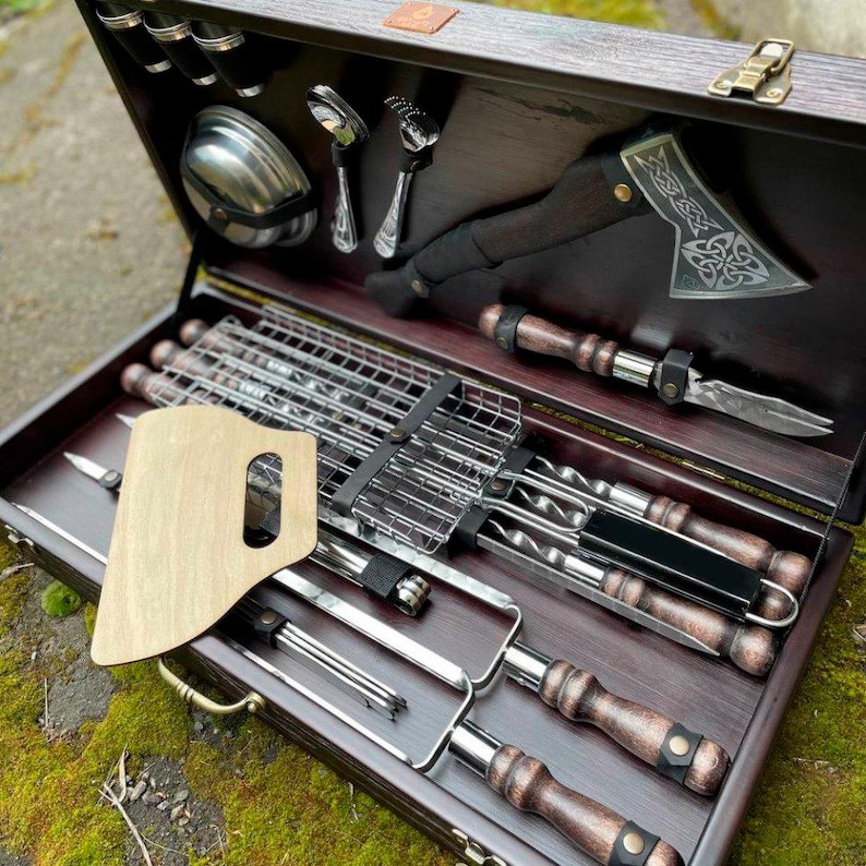 BBQ Tool Set Viking Axe, Stainless Steel Skewers, Grill Utensils ...