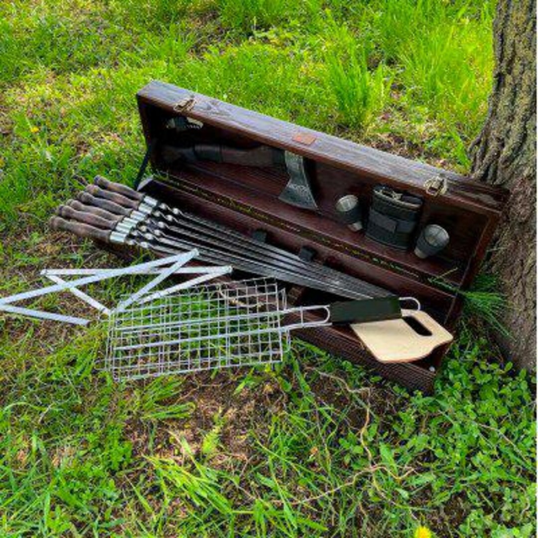 18-piece BBQ Grill Set With Carbon Steel Axe, Skewers, Stainless Steel ...