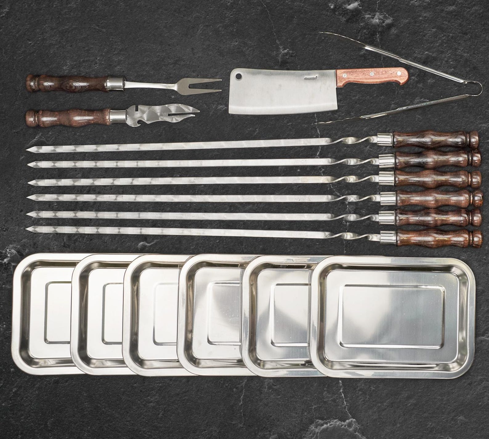 Wooden Handles Skewer Set for Barbecue, BBQ Cooking Set, Skewer ...