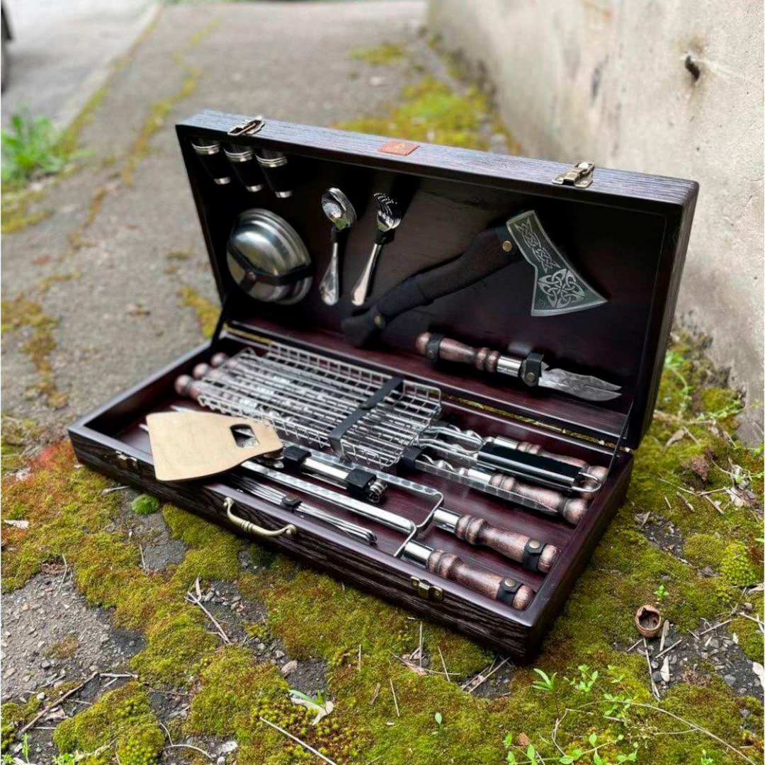 BBQ Tool Set Viking Axe, Stainless Steel Skewers, Grill Utensils ...