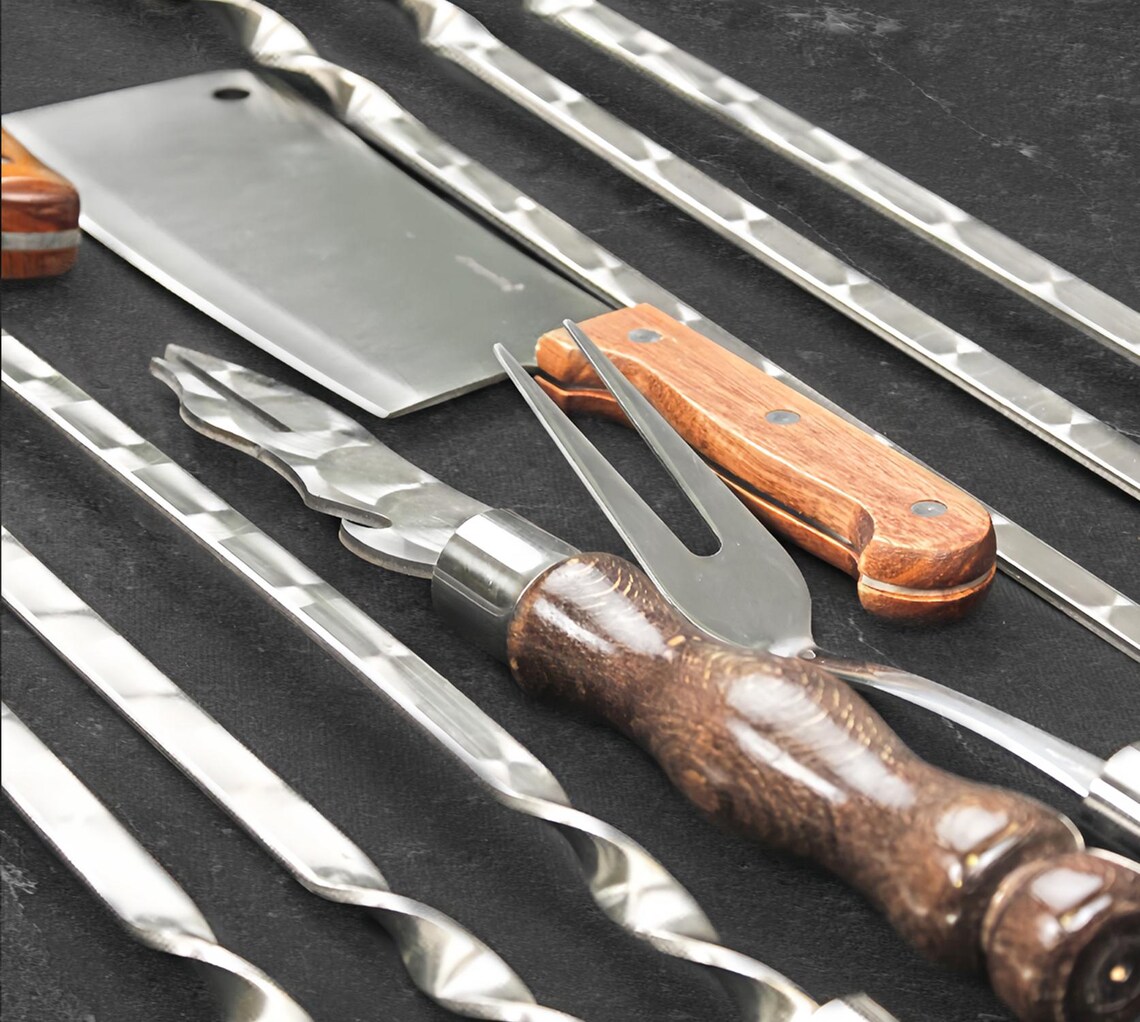 Wooden Handles Skewer Set for Barbecue, BBQ Cooking Set, Skewer ...