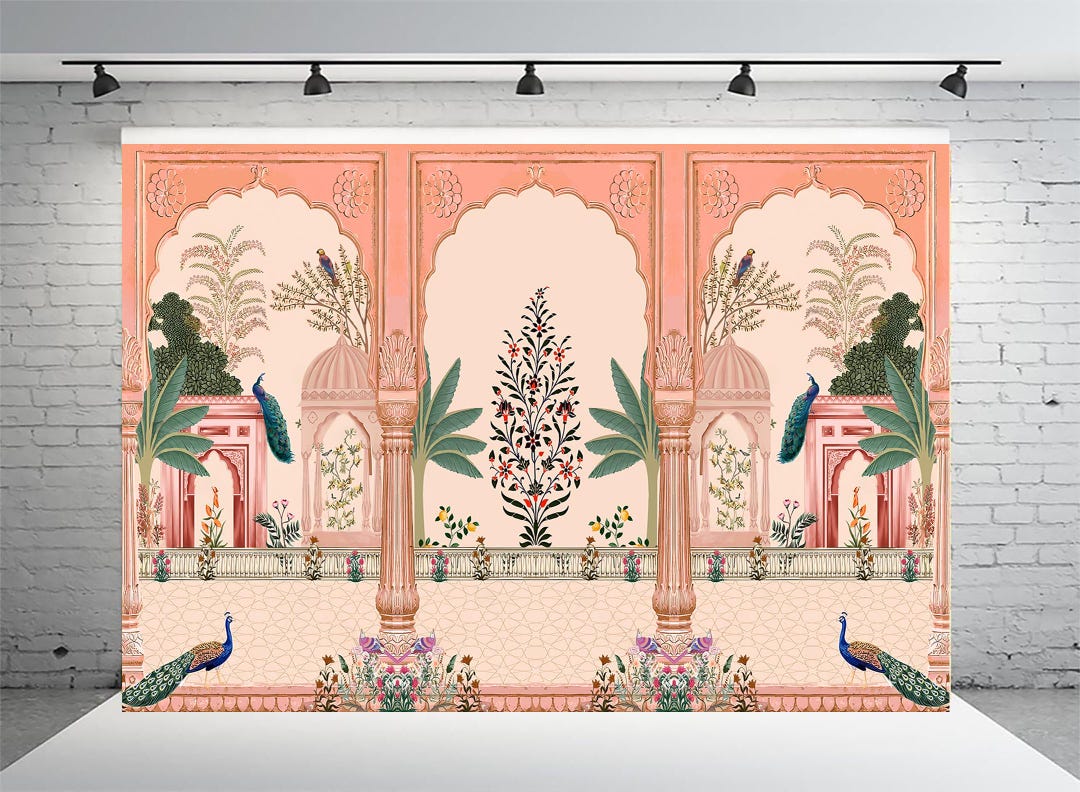 Pichwai Peacock Palace Backdrop: Indian Wedding Pooja Decor - 8x10 Ft ...