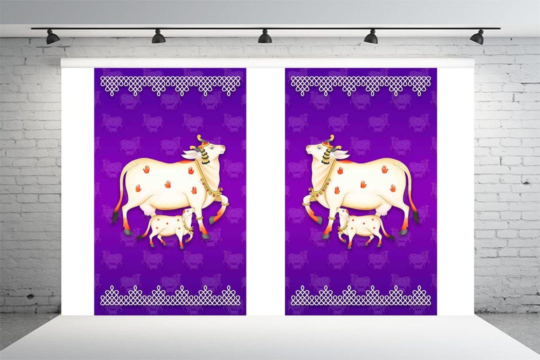 Purple Pichwai Cow Backdrop Set (2pcs): Indian Pooja Decor - Etsy