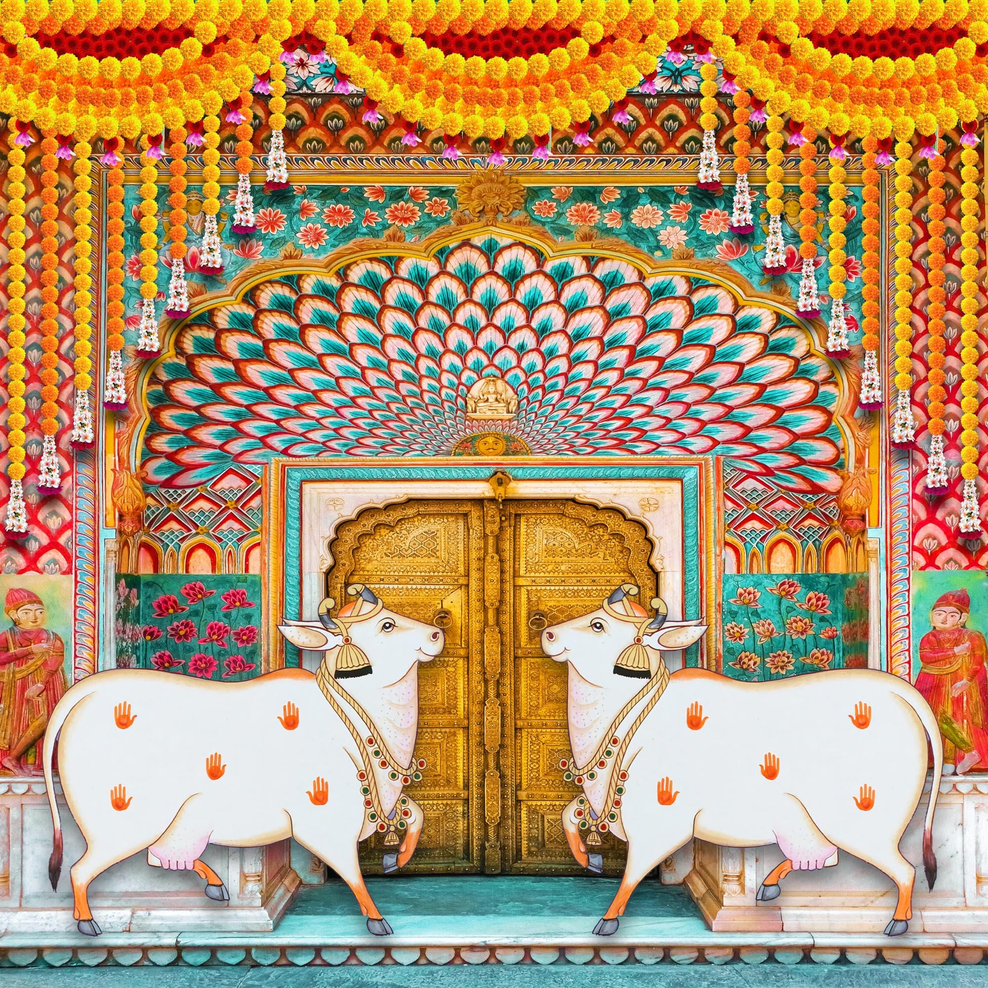 Festival Backdrops Colorful Palace Cow Backdrop 8x8 Ft | Traditional ...