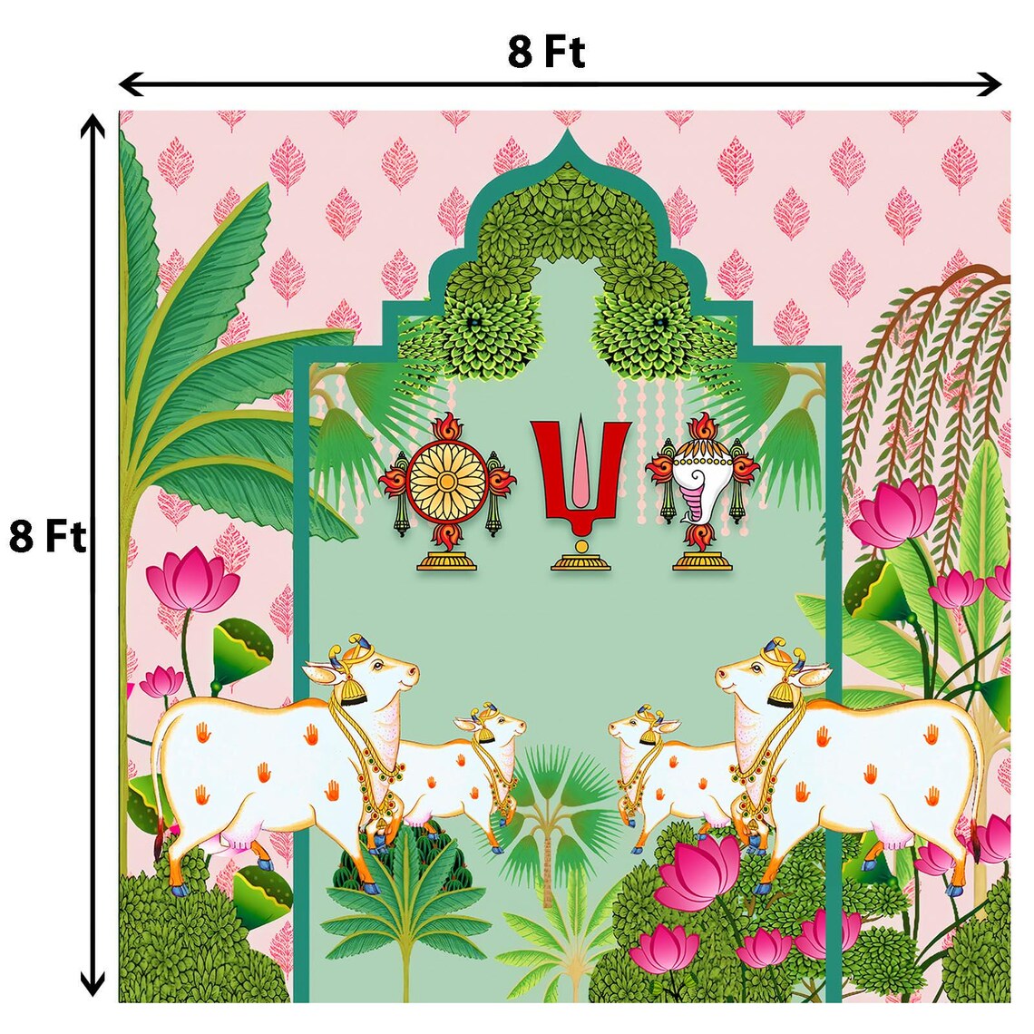 Pichwai Shankh Chakra Cow Backdrop: Krishna Mandir Pooja Decor - Etsy