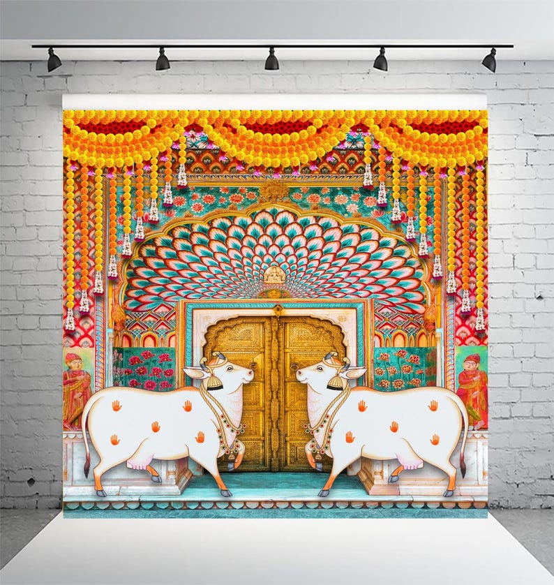 Festival Backdrops Colorful Palace Cow Backdrop 8x8 Ft | Traditional ...