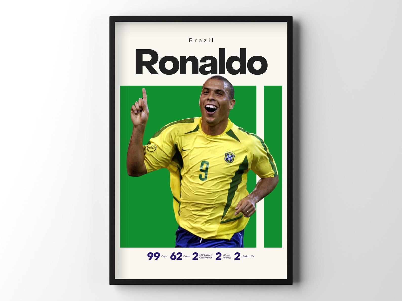 Ronaldo Nazario R9 Brazil Poster, Footballer Print, Soccer Art, Mid ...