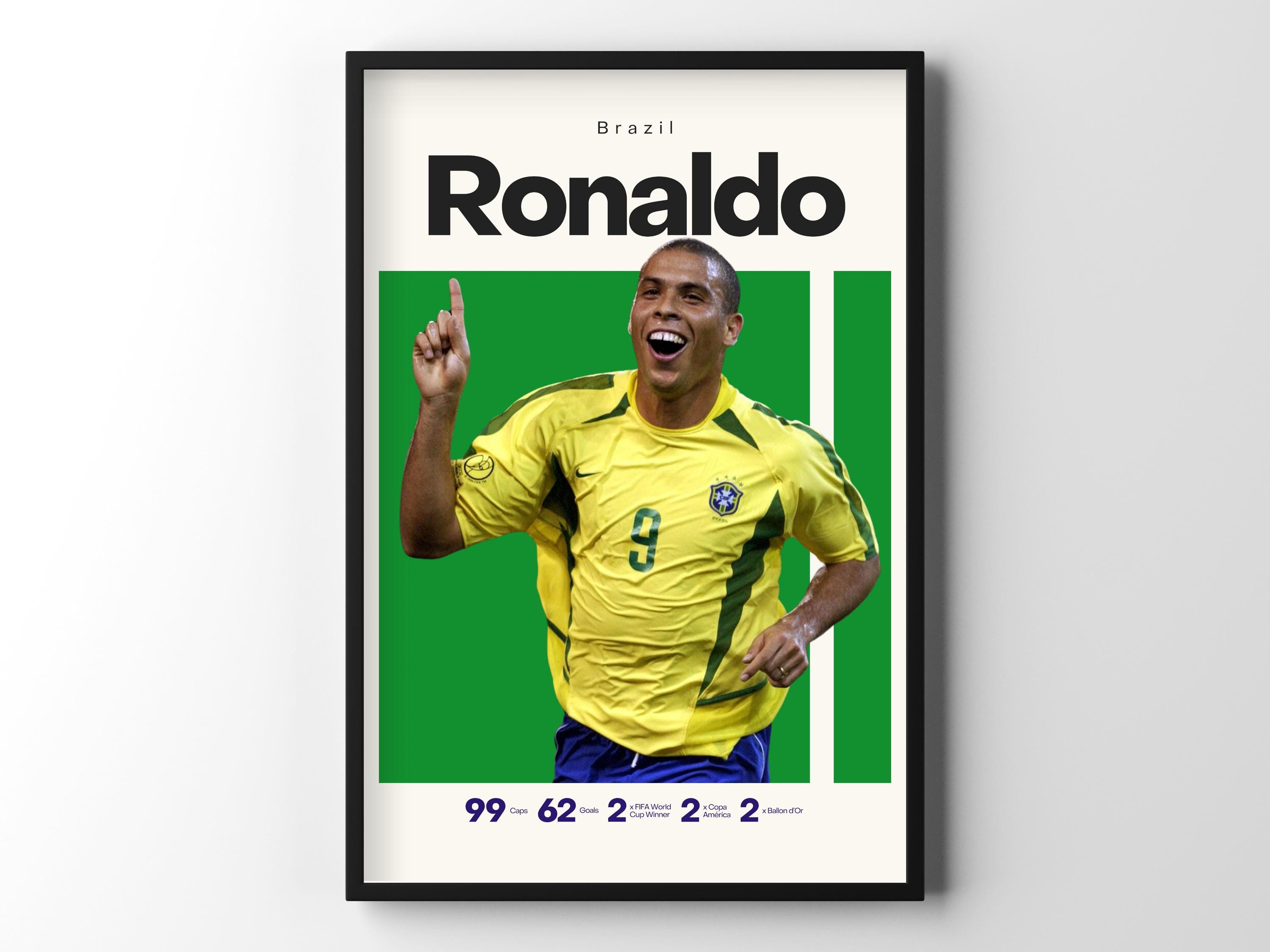 Ronaldo Nazario R9 Brazil Poster, Footballer Print, Soccer Art, Mid ...