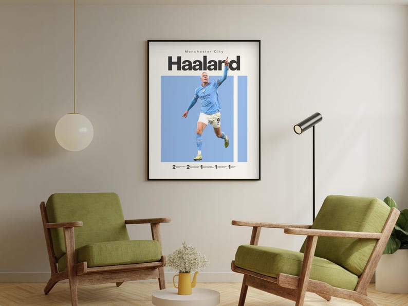 Erling Haaland Poster, Manchester City Footballer Print, Soccer Art ...