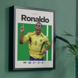 Ronaldo Nazario R9 Brazil Poster, Footballer Print, Soccer Art, Mid ...