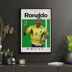 Ronaldo Nazario R9 Brazil Poster, Footballer Print, Soccer Art, Mid ...