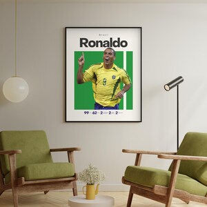 Ronaldo Nazario R9 Brazil Poster, Footballer Print, Soccer Art, Mid ...