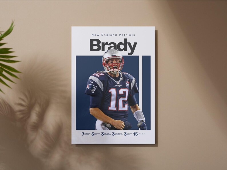 Tom Brady New England Patriots Inspired Poster, Football Digital ...