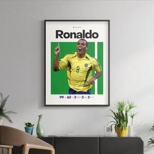 Ronaldo Nazario R9 Brazil Poster, Footballer Print, Soccer Art, Mid ...
