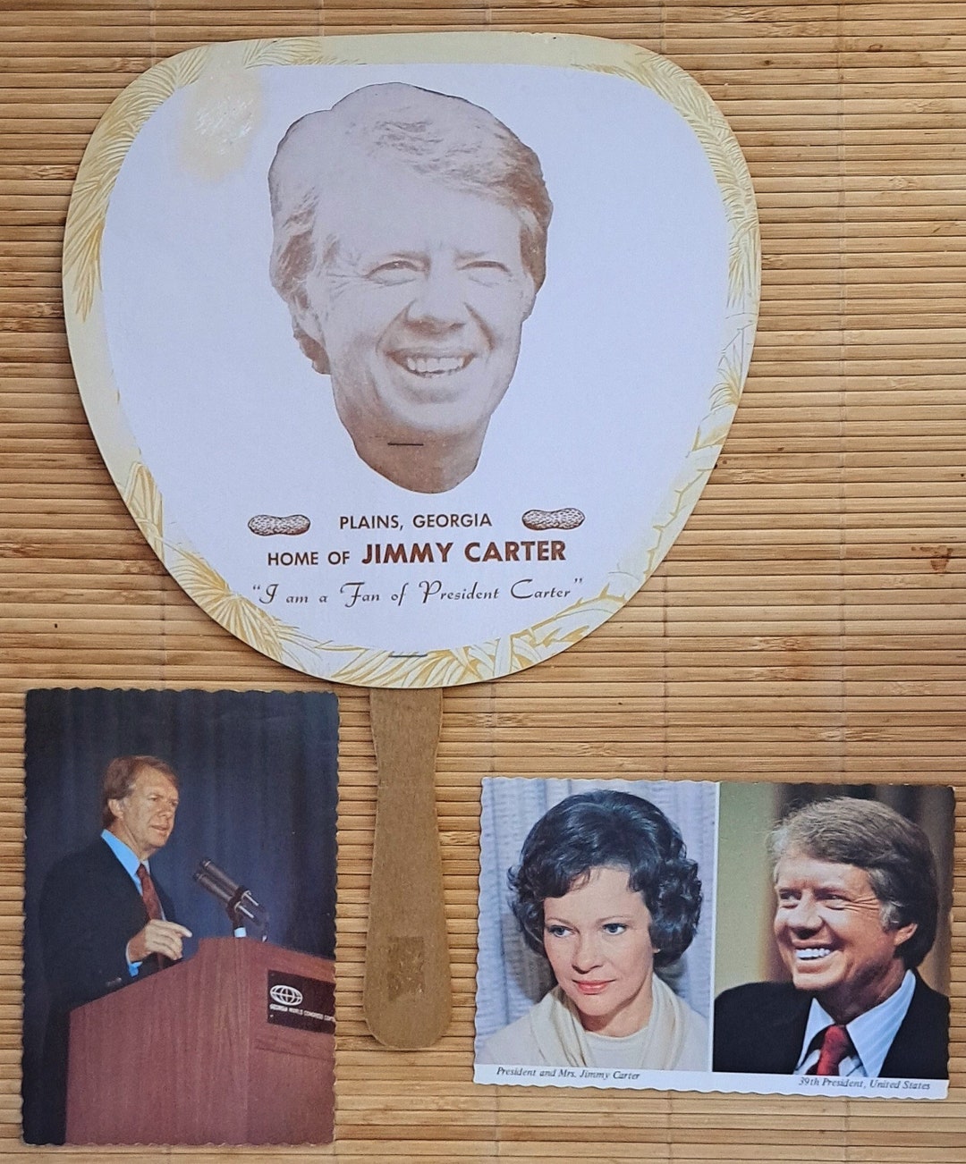 President Carter Memorabilia, 2 Postcards and 1 Paper Fan. 39th ...
