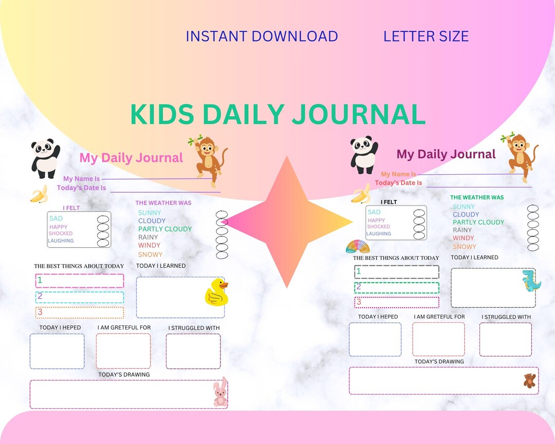 Kids Daily Journal Printable: Activity & Drawing Page (digital Download ...
