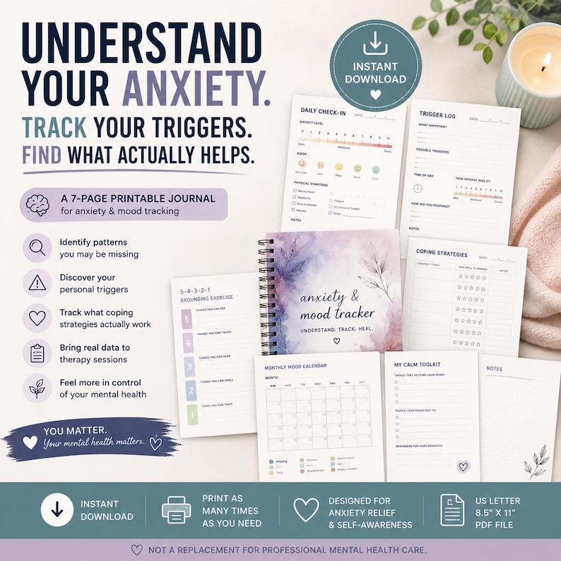 Anxiety Mood Tracker Printable, Trigger Log, Coping Strategies ...