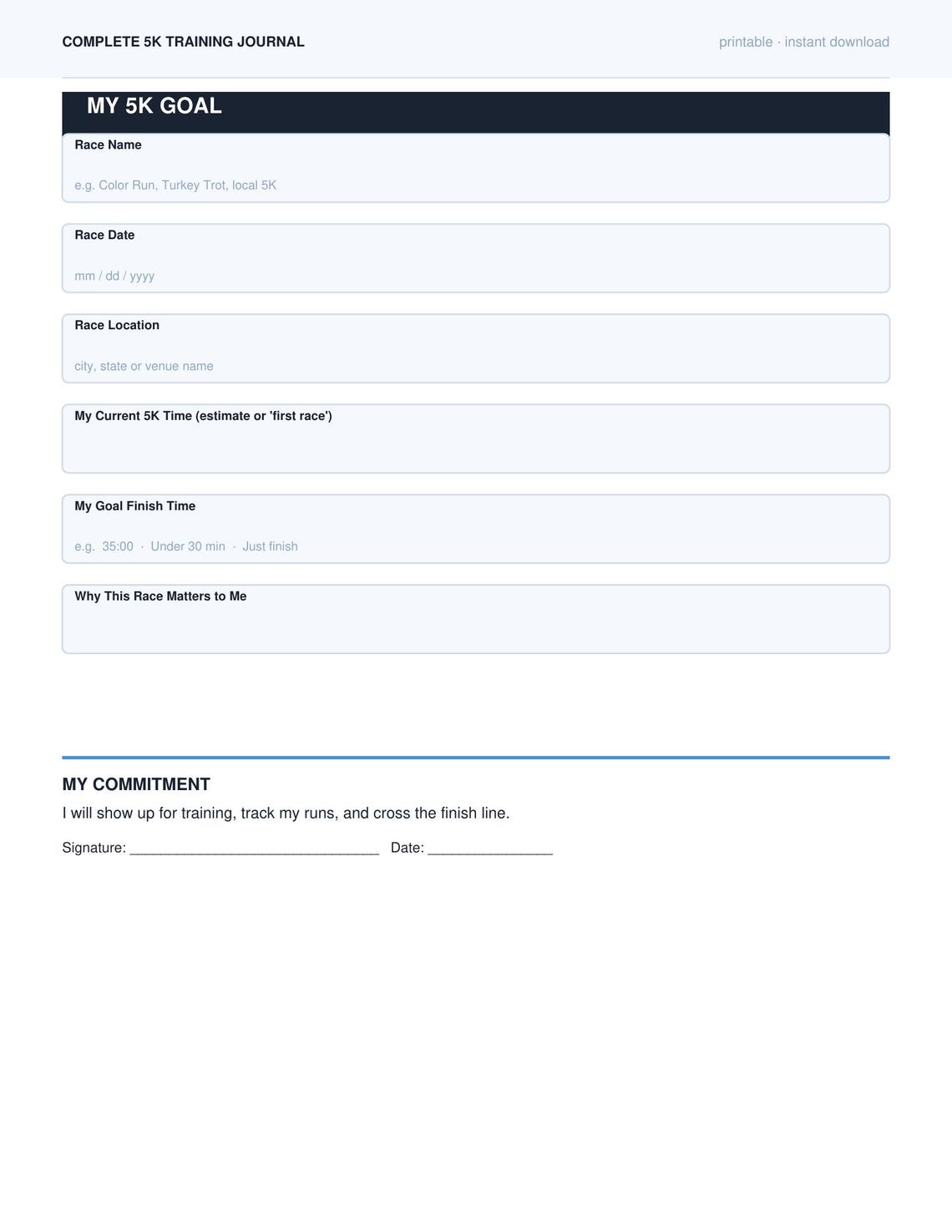 5K Training Journal Printable, Beginner Runner Log, Race Planner (PDF ...