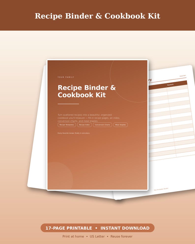 Recipe Binder Printable PDF | Cookbook Template Kit | Fill-in Recipe ...