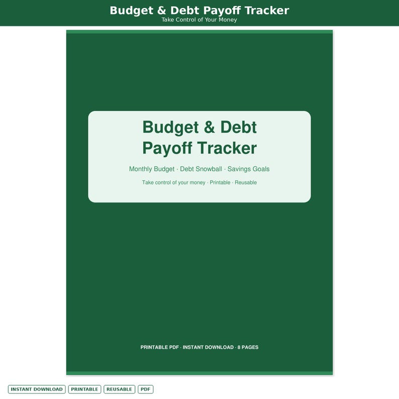 Budget Planner, Debt Payoff Tracker, Savings Goals, Expense Log (PDF ...