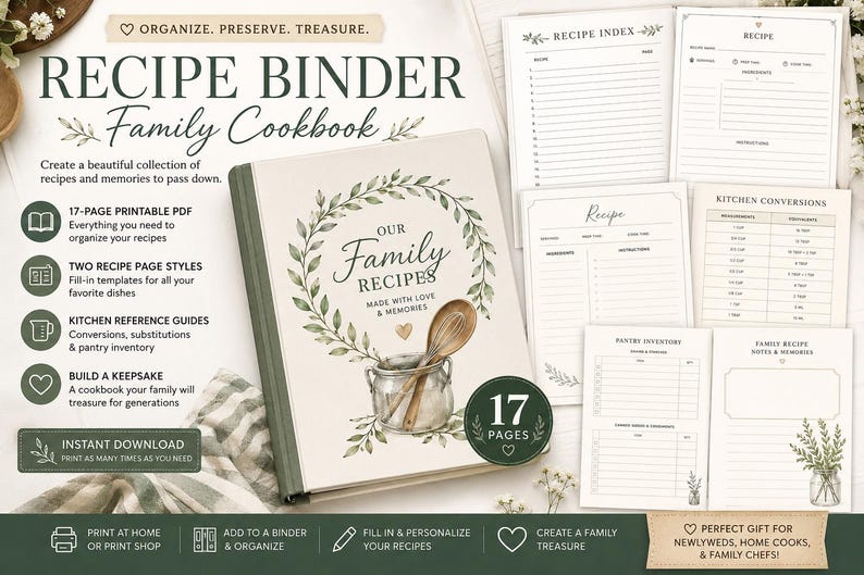 Recipe Binder Printable PDF | Cookbook Template Kit | Fill-in Recipe ...