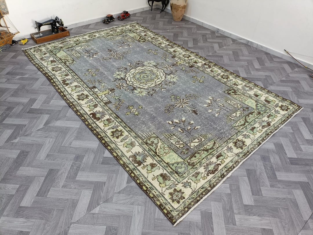 6x10 Rug, Turkish Vintage Rug, Area Rug 6x10, Purple Green Rug ...