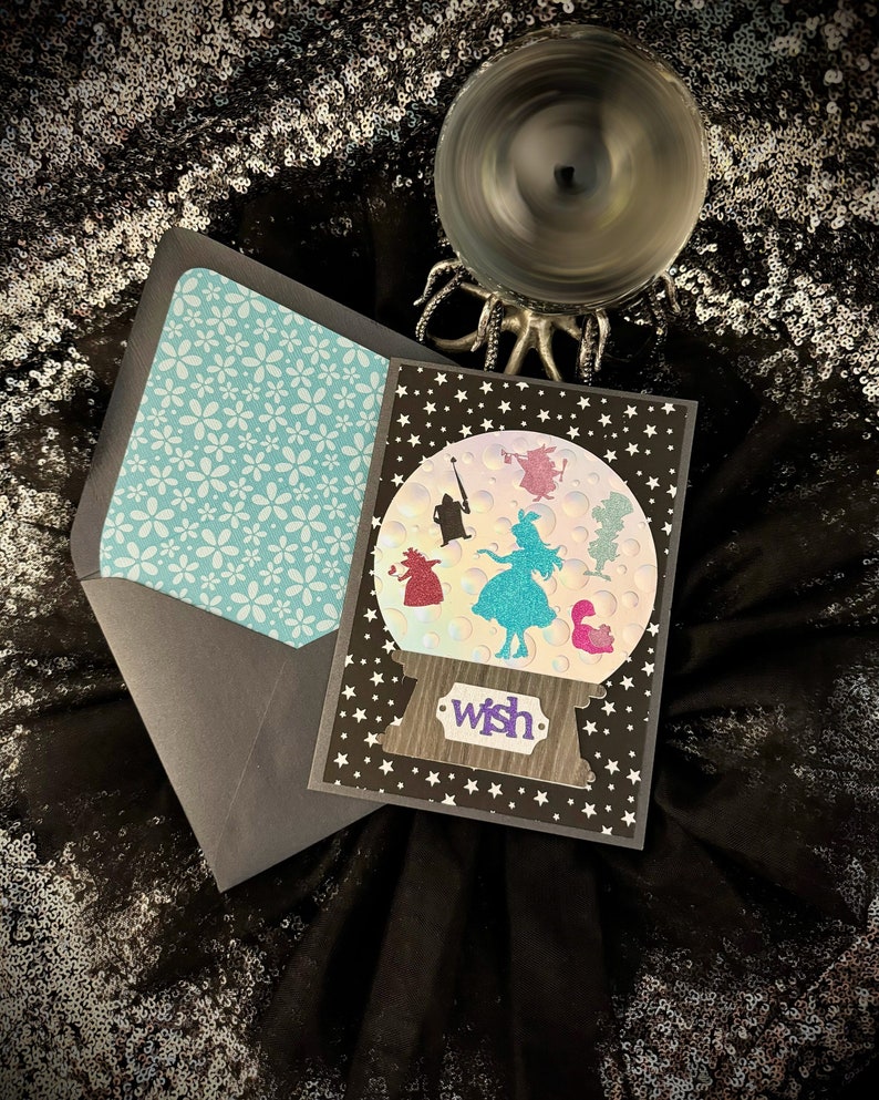 Alice in Wonderland Wish Snow Globe Wood Veneer Greeting Card Mad ...