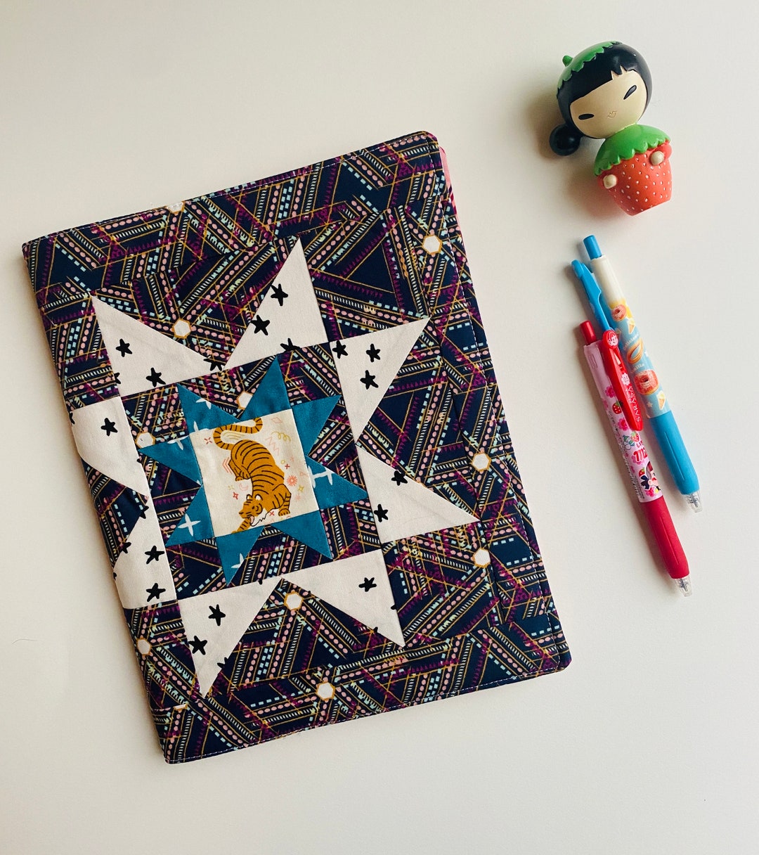 Patchwork Quilted Journal Cover, Diary, Retro Quilted Star in Star ...